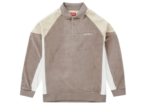 トップス 22AW Paneled Velour Long Sleeve Polo Supreme Paneled Velour Long Sleeve Polo Shirt - Light Brown